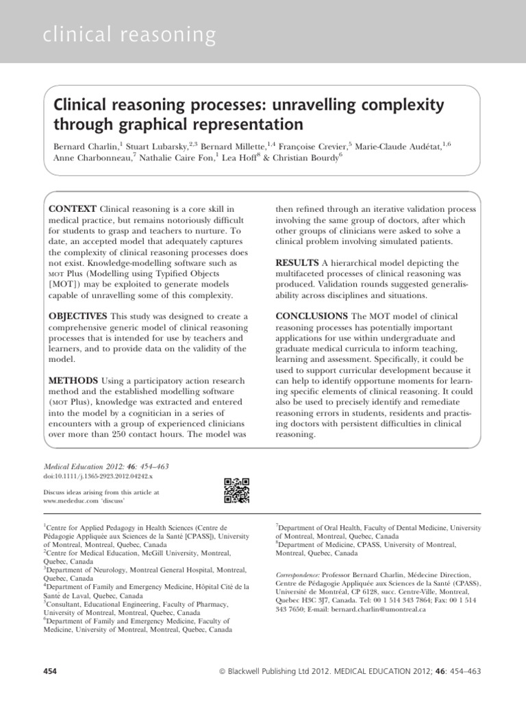 Clinical Reasoning Processes - Unravelling Complexity Through Graphical Representation | PDF ...
