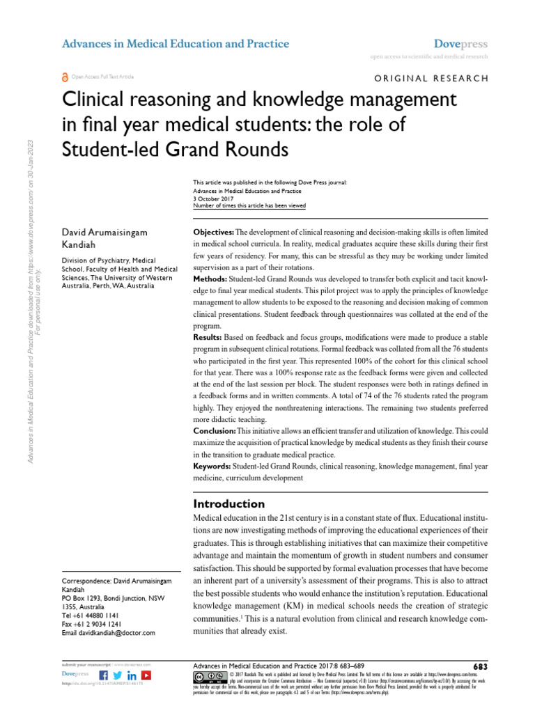 Clinical Reasoning and Knowledge Management in Final Year Medical ...