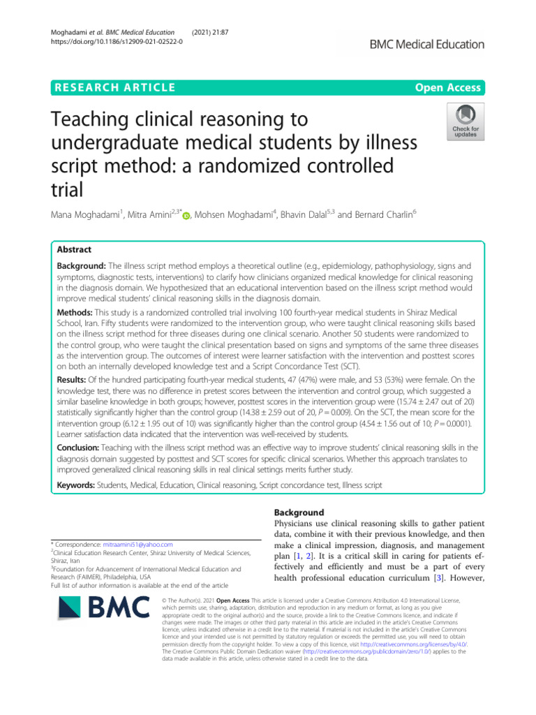 Teaching Clinical Reasoning To Undergraduate Medical Students by ...