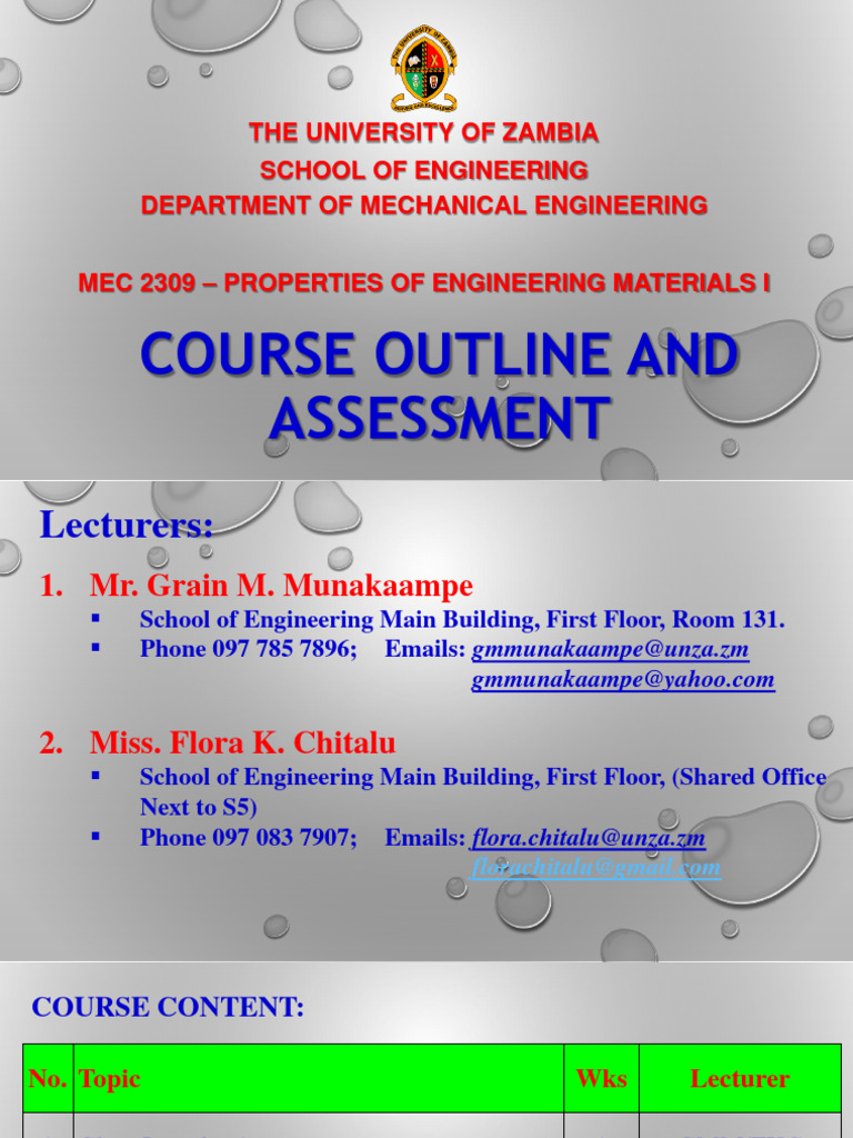 MEC 2309 Lecture 00 - Course Outline and Assessment | PDF | Solid | Materials