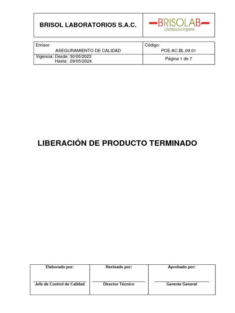 Poe Liberación de Producto Terminado | PDF | Laboratorios | Farmacéutico
