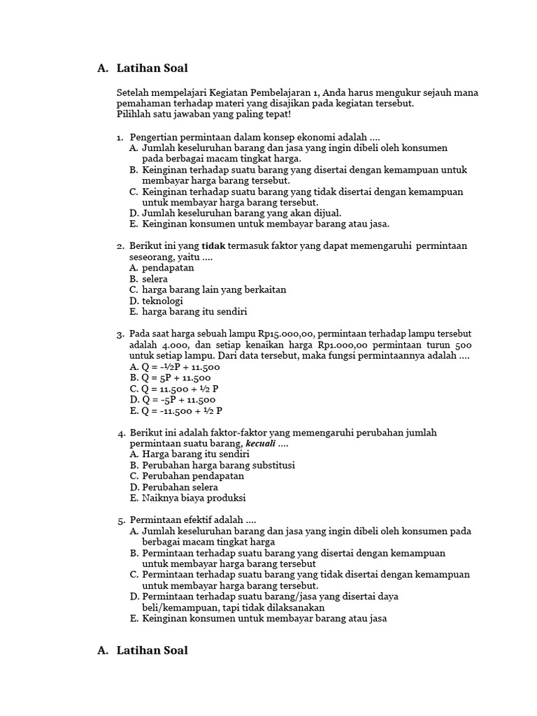 Latihan Soal Permintaan Dan Penawaran | PDF
