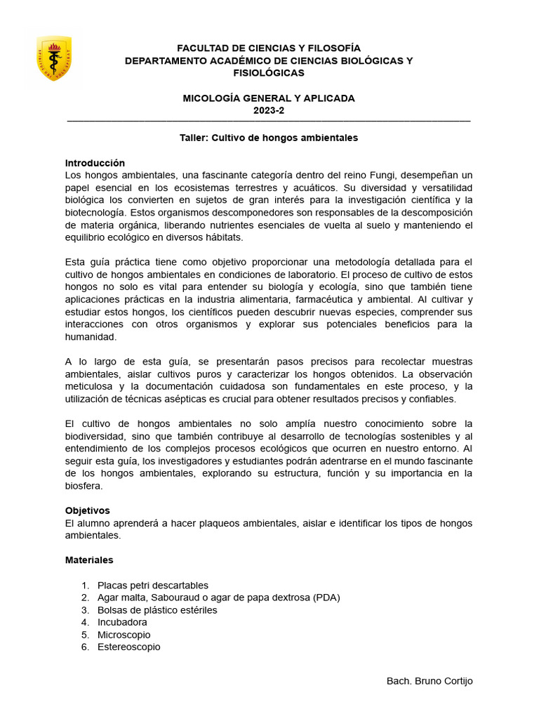 Guia de Lab Hongos Ambientales | PDF | Entorno natural | Ecología Guia de Lab Hongos Ambientales | PDF | Entorno natural | Ecología