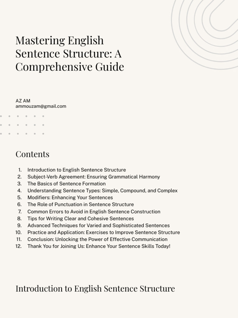 Mastering English Sentence Structure Guide | PDF | Subject (Grammar) | Verb