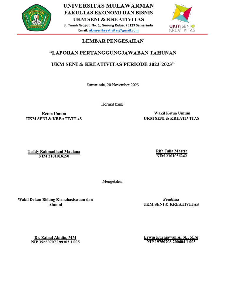 LPJ UKM Seni & Kreativitas 2022-2023 | PDF