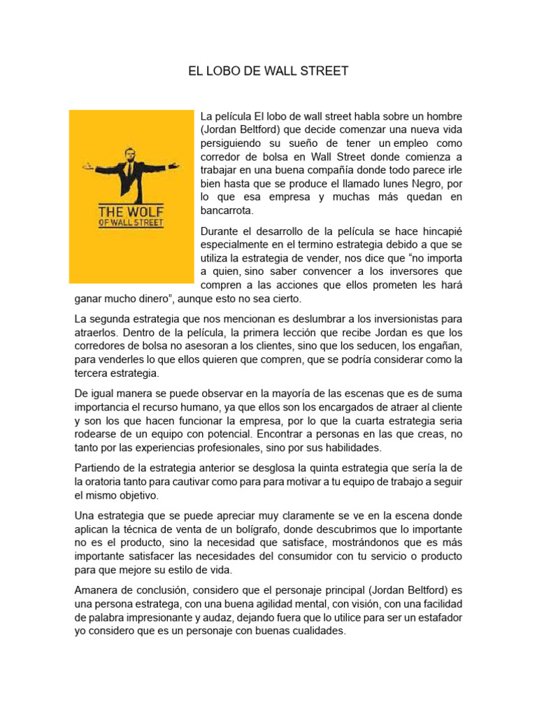 El Lobo de Wall Street | PDF | Business | mundo financiero