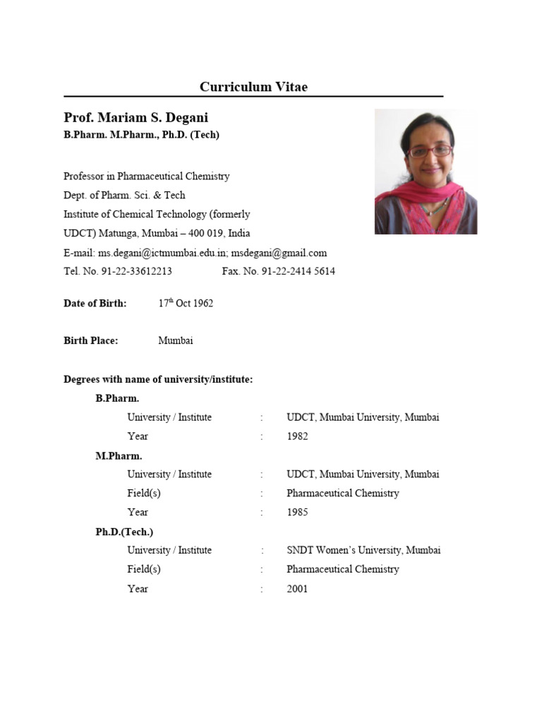 Prof. Mariam Degani Short CV - 18082023 | PDF | Medicinal Chemistry ...