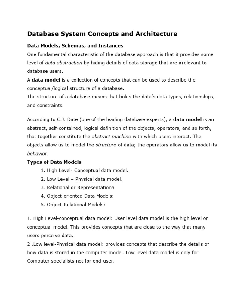 DBMS Chapter2 Concepts and Architecture | PDF | Databases | Conceptual Model