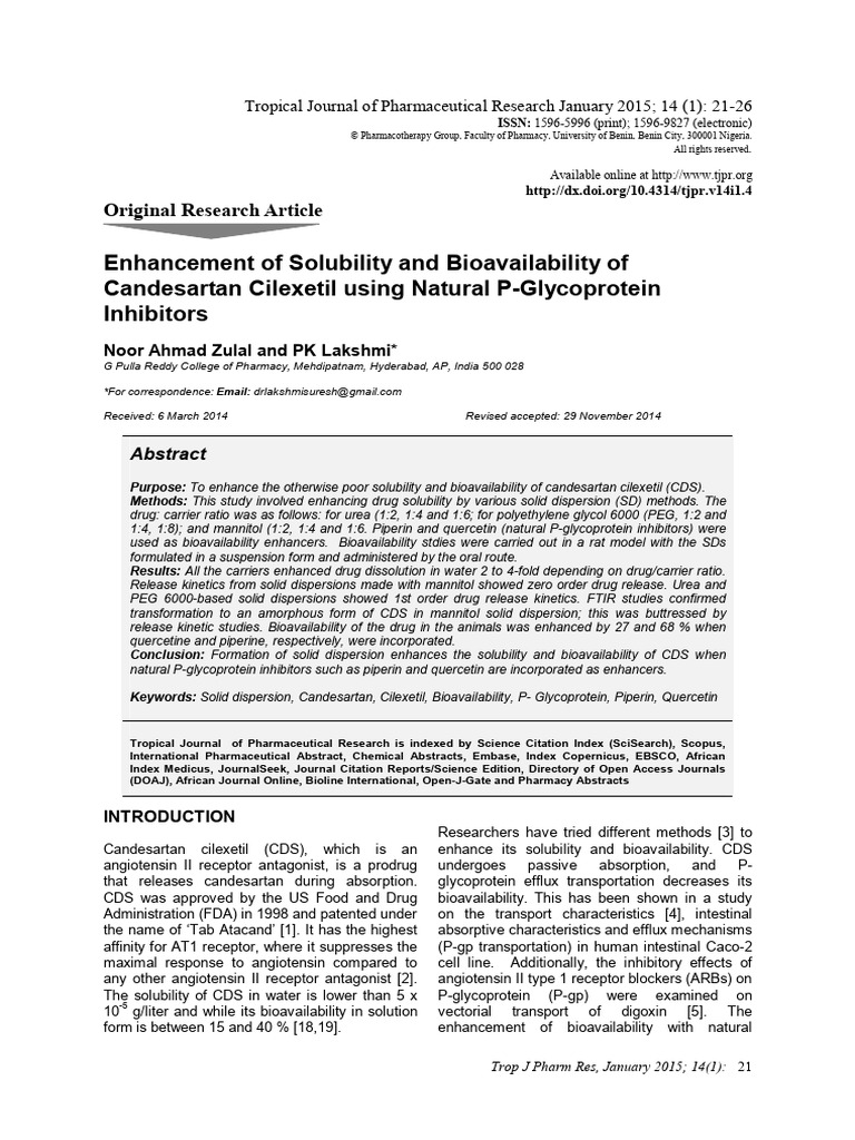 Enhancement of Solubility and Bioavailability of Candesartan Cilexetil ... Enhancement of Solubility and Bioavailability of Candesartan Cilexetil ...