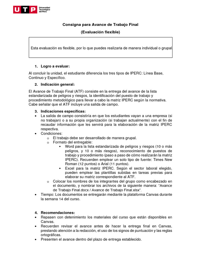 Semana 14 - Indicaciones - Avance de Trabajo Final | PDF | Rúbrica (Académica)