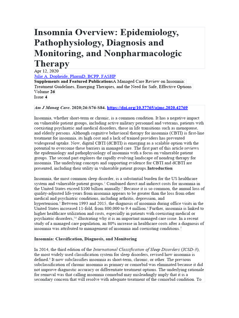 Insomnia Overview - DOPHEIDE | PDF | Insomnia | Sleep Disorder