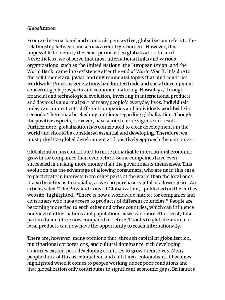 Understanding Globalization's Impact | PDF | Globalization | Developing ...