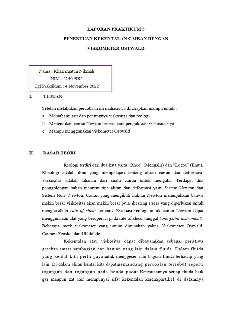 Viskositas Cairan dengan Viskometer Ostwald | PDF | Sains & Matematika