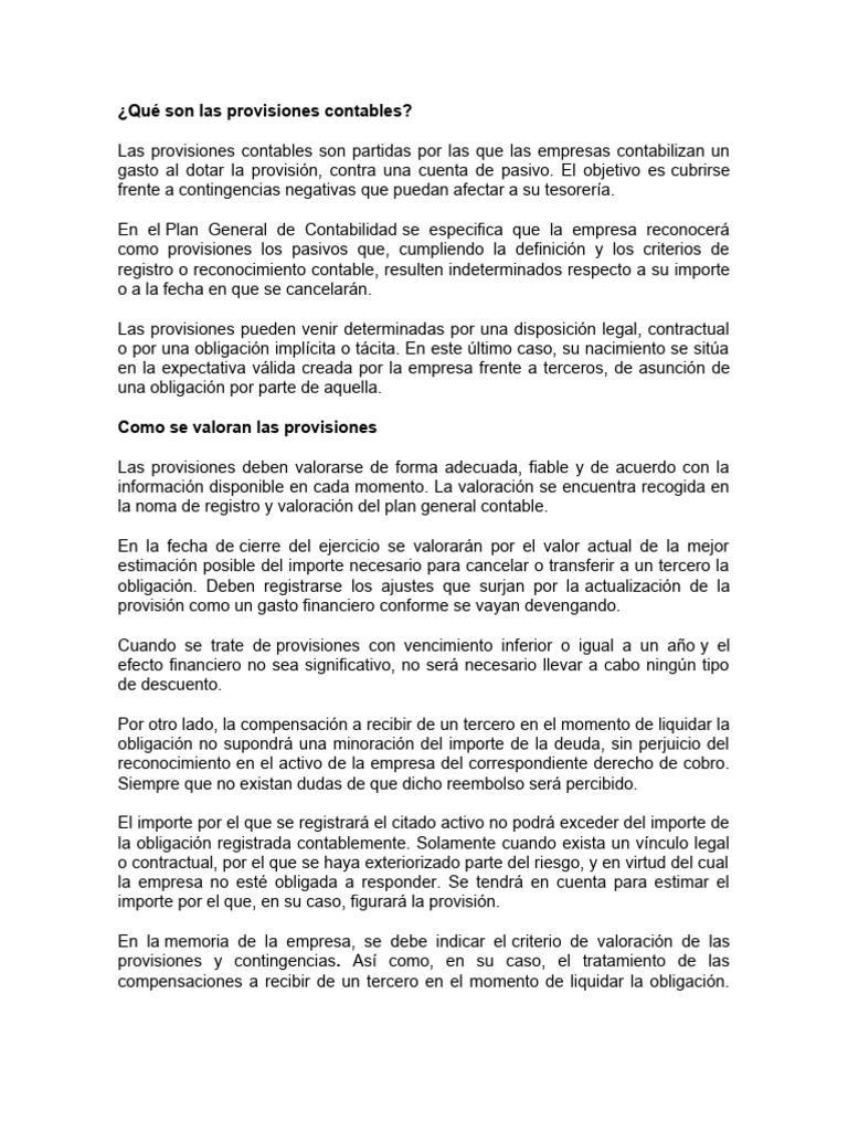Qué Son Las Provisiones Contables | PDF | Contabilidad | Business