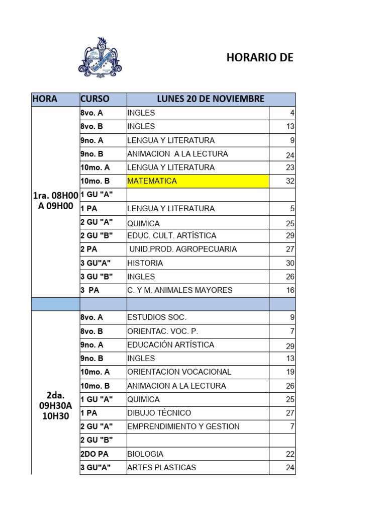 Horario de Examenes Primer Trimestre | PDF | Ciencias Naturales | Observación