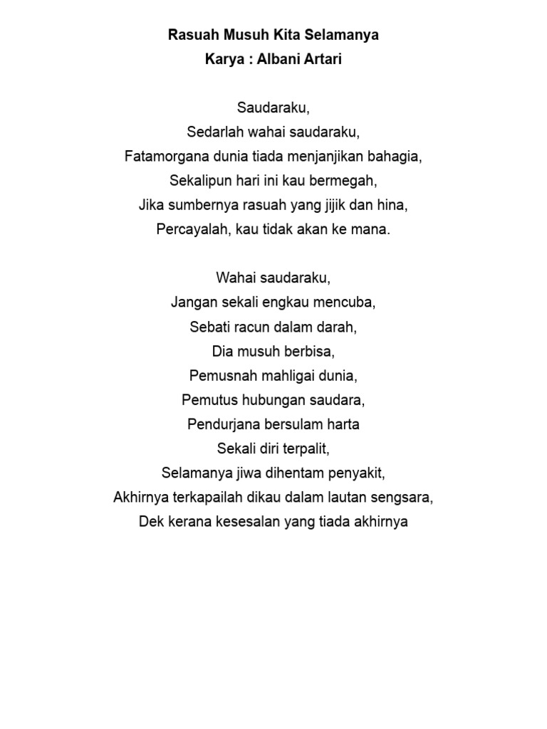 Deklamasi Sajak Rasuah Musuh Kita Selamanya | PDF