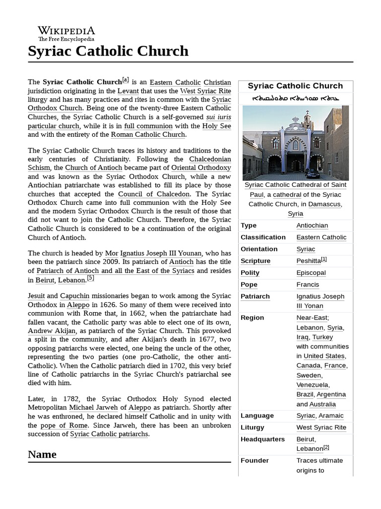 Syriac Catholic Church | PDF | Catholic Church | Eastern Christianity