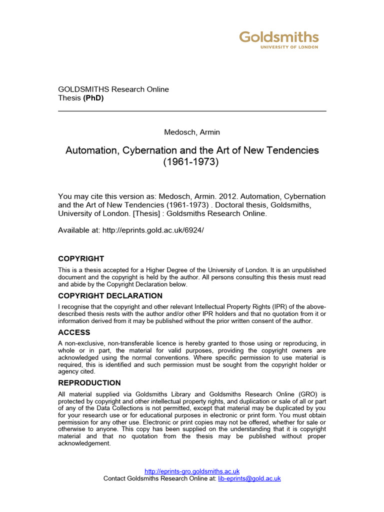 Automation, Cybernation and The Art of New - Armin Medosch | PDF