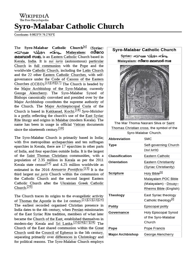 Syro-Malabar Catholic Church | PDF | Religious Organizations ...