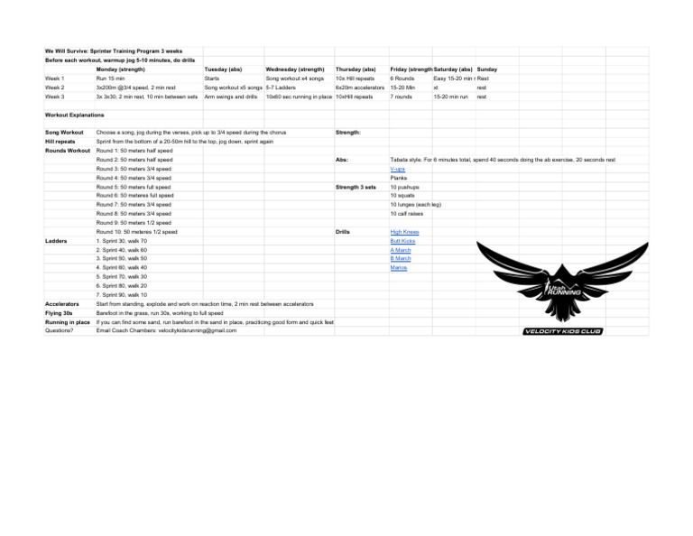 Sprinter Training Program 3 Weeks W Logo | PDF | Physical Exercise ...