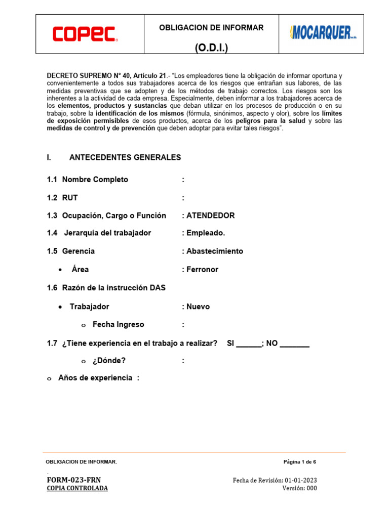 Obligación de Informar Riesgos Laborales | PDF | Seguridad y salud ...