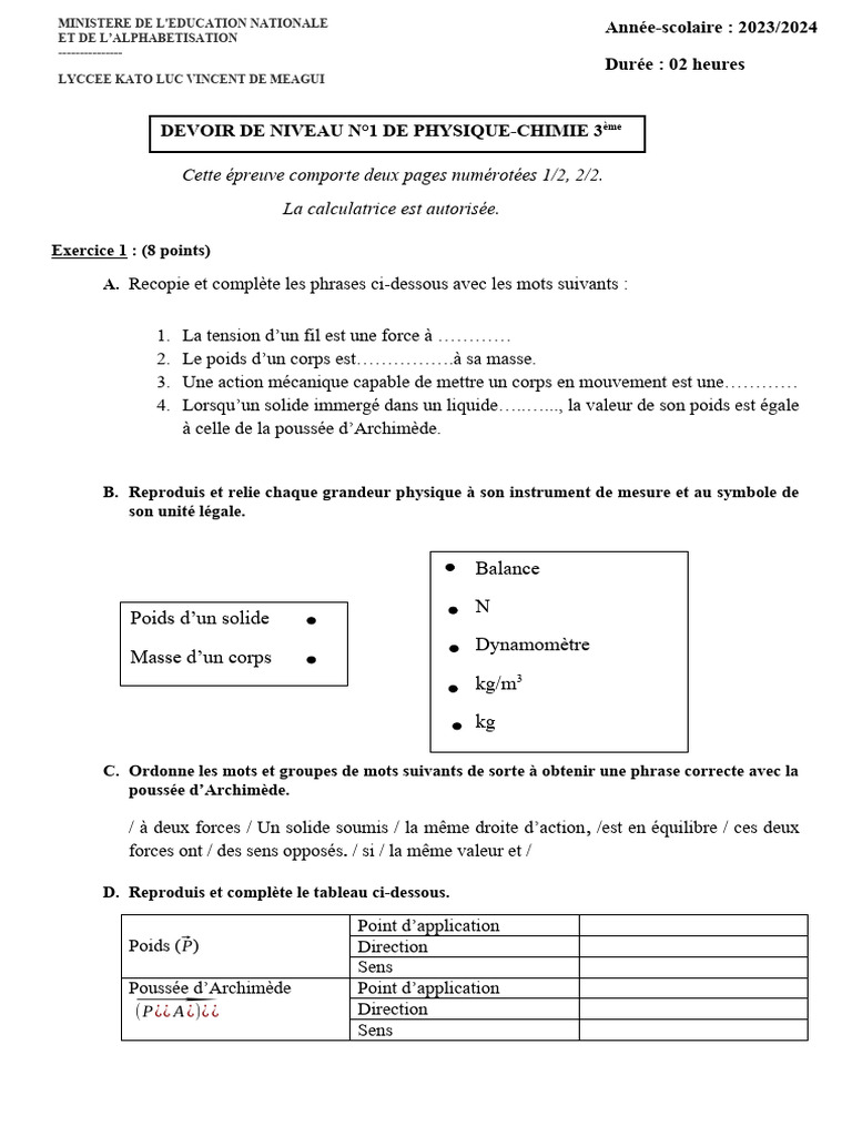 Devoir N°1 KLV | PDF | Poids | Obliger