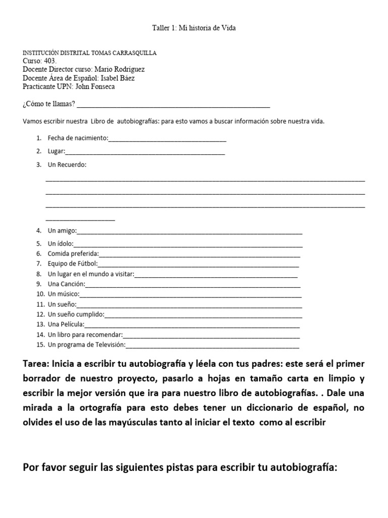 Taller 1 Mi Historia de Vida (Autoguardado) | PDF | Memoria