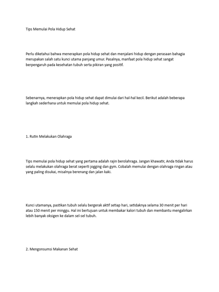 Tips Memulai Pola Hidup Sehat | PDF