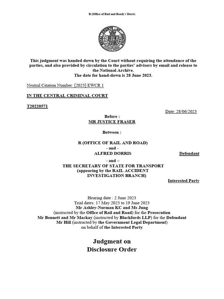 R Office of Rail and Road V Alfred Dorris Judgment | PDF | Discovery ...