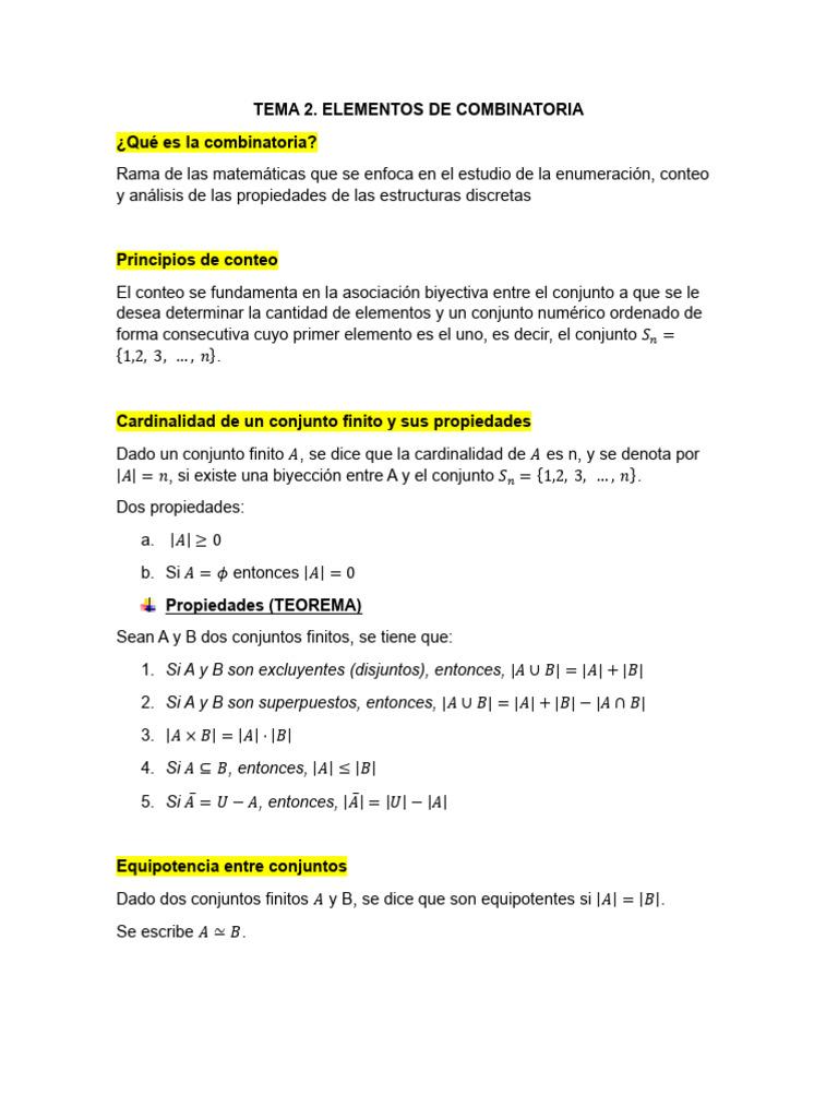 Resumen Combinatoria | PDF | Conjunto (Matemáticas) | Permutación