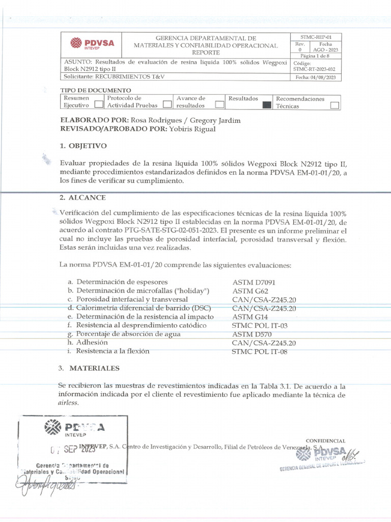 Resultados Intevep Evaluación Wegpoxi Block N2912 Tipo Ii (Firmado) | PDF
