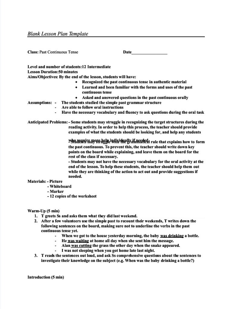 PDF Past Continuous Lesson Plan - Compress | PDF | Grammatical Tense | Lesson Plan