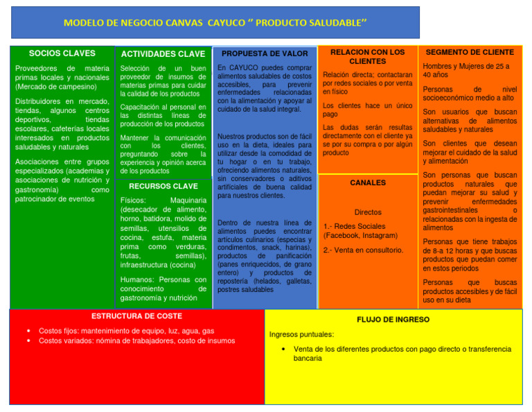 Mapa de Modelo de Negocio | PDF | Alimentos | Dieta