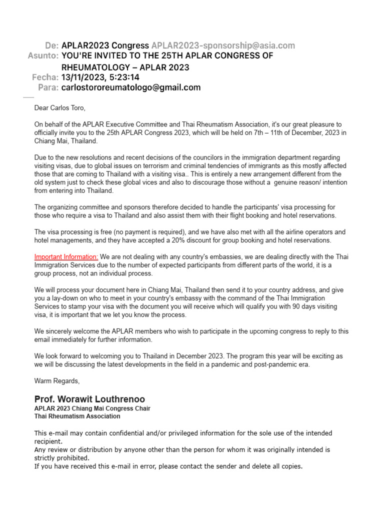 You'Re Invited To The 25th Aplar Congress of Rheumatology - Aplar 2023 ...