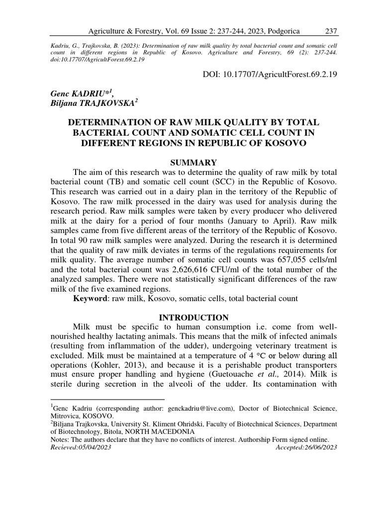 Determination of Raw Milk Quality | PDF | Milk | Dairy