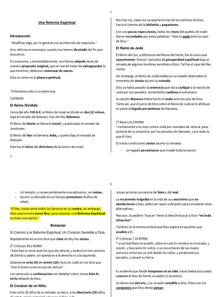 Una Reforma Espiritual - JOSIAS | PDF | Creencia religiosa y doctrina | Teología