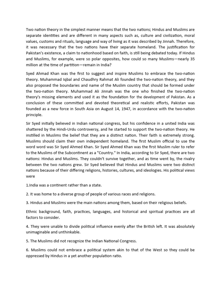 Two Nation Theory | PDF | Two Nation Theory | Muhammad Ali Jinnah Two Nation Theory | PDF | Two Nation Theory | Muhammad Ali Jinnah