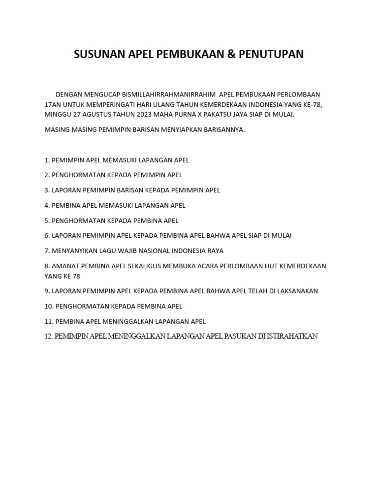 Susunan Apel Pembukaan | PDF