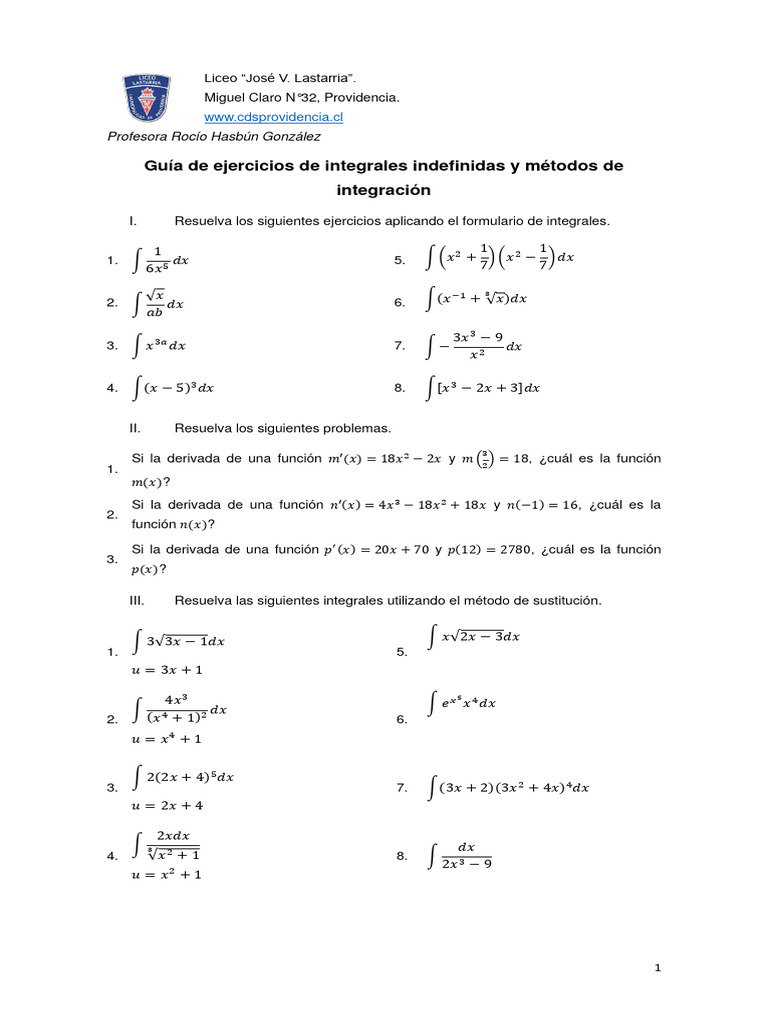 Guía Ejercicios Integrales Indefinidas III° Medio | PDF | Ajedrez