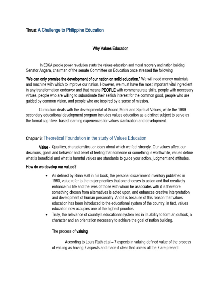 Foundation Of Values Education Pdf Idea Reason
