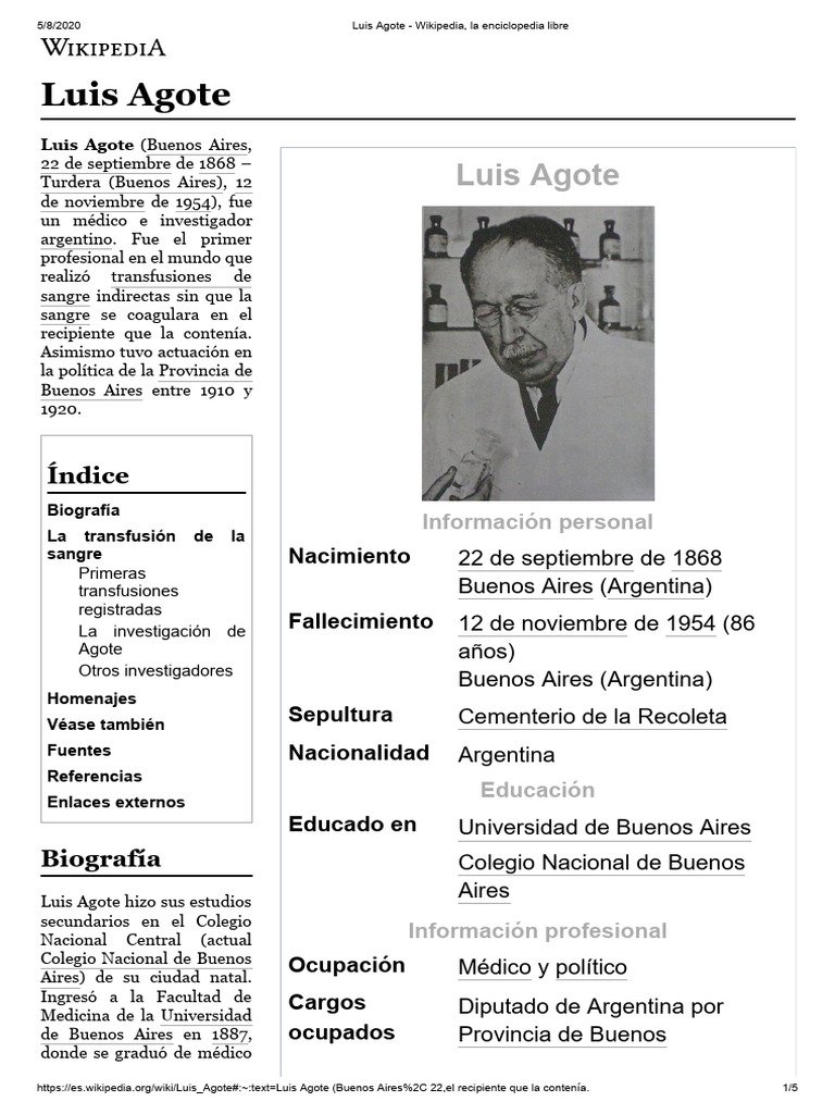 Luis Agote - Wikipedia, La Enciclopedia Libre-1 | PDF | Tejido ...