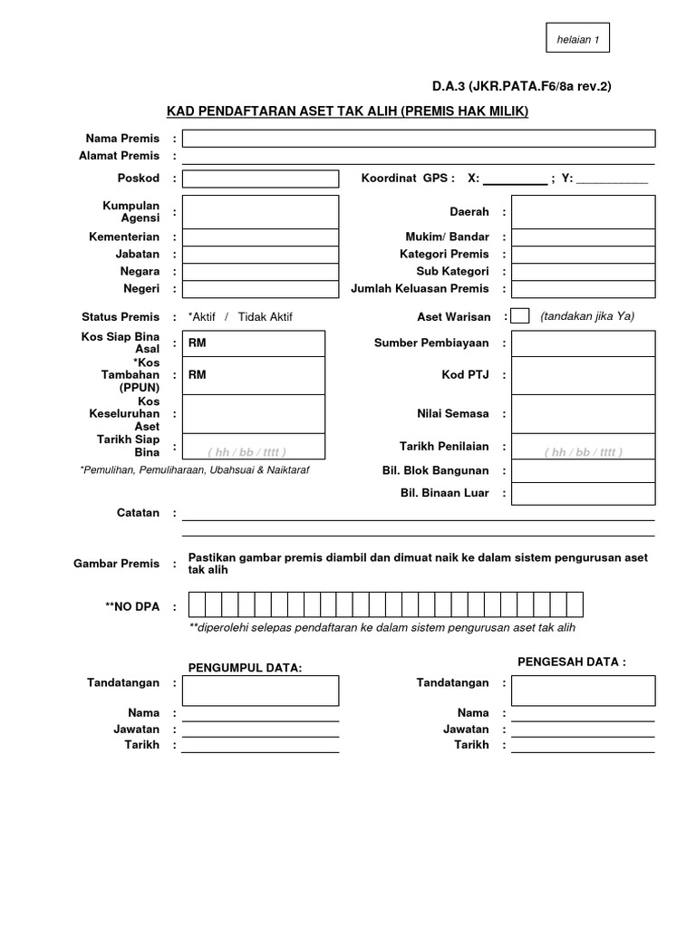 Borang Pendaftaran Aset Tak Alih | PDF