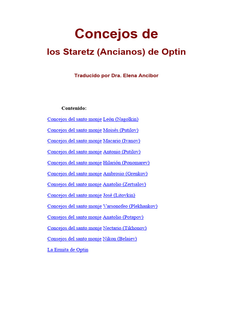 Consejos de los Staretz de Optin | PDF | Pecado | Amor