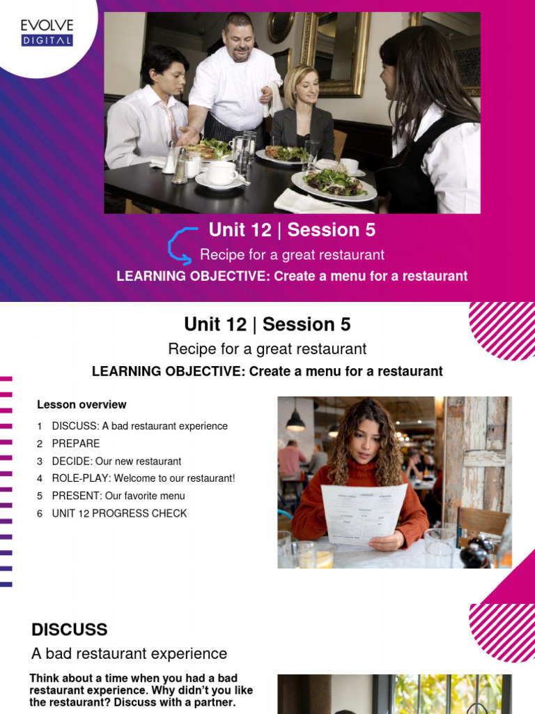 Unit 12 - Session 5: Recipe For A Great Restaurant | PDF
