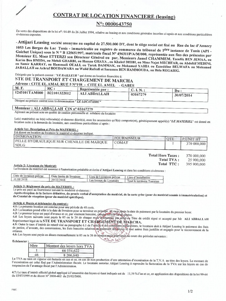 Contrat Pelle SDLG STCM | PDF