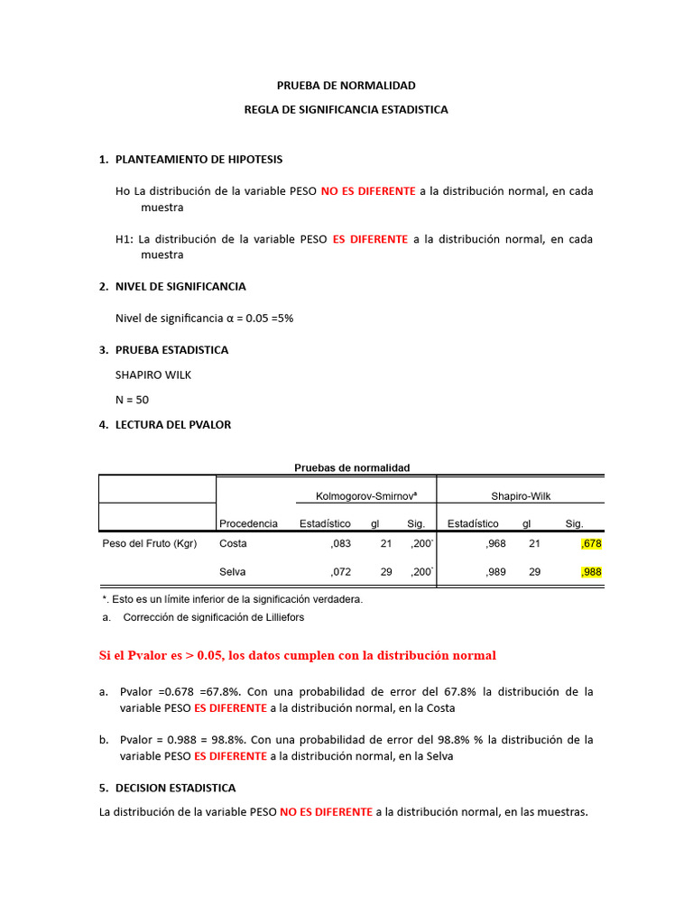 Prueba de Normalidad-Regla de Significancia Estadistica - Iai | PDF ...