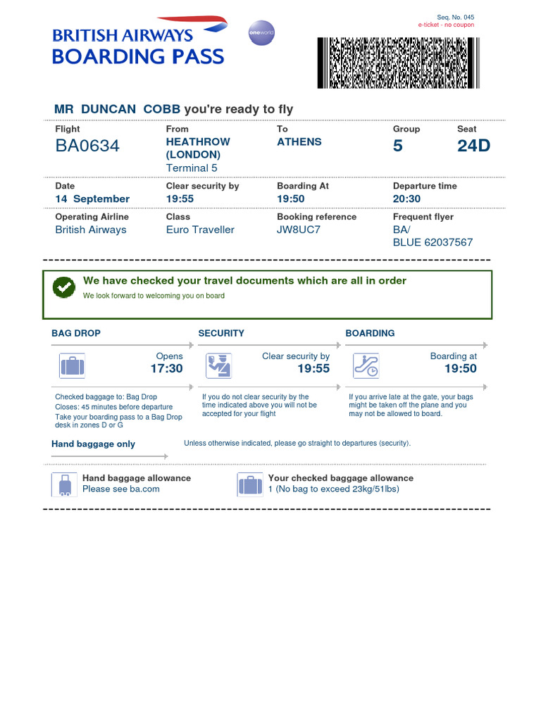 14-09-23 2030 BA Boarding Pass | PDF | Transport Companies | Civil Aviation