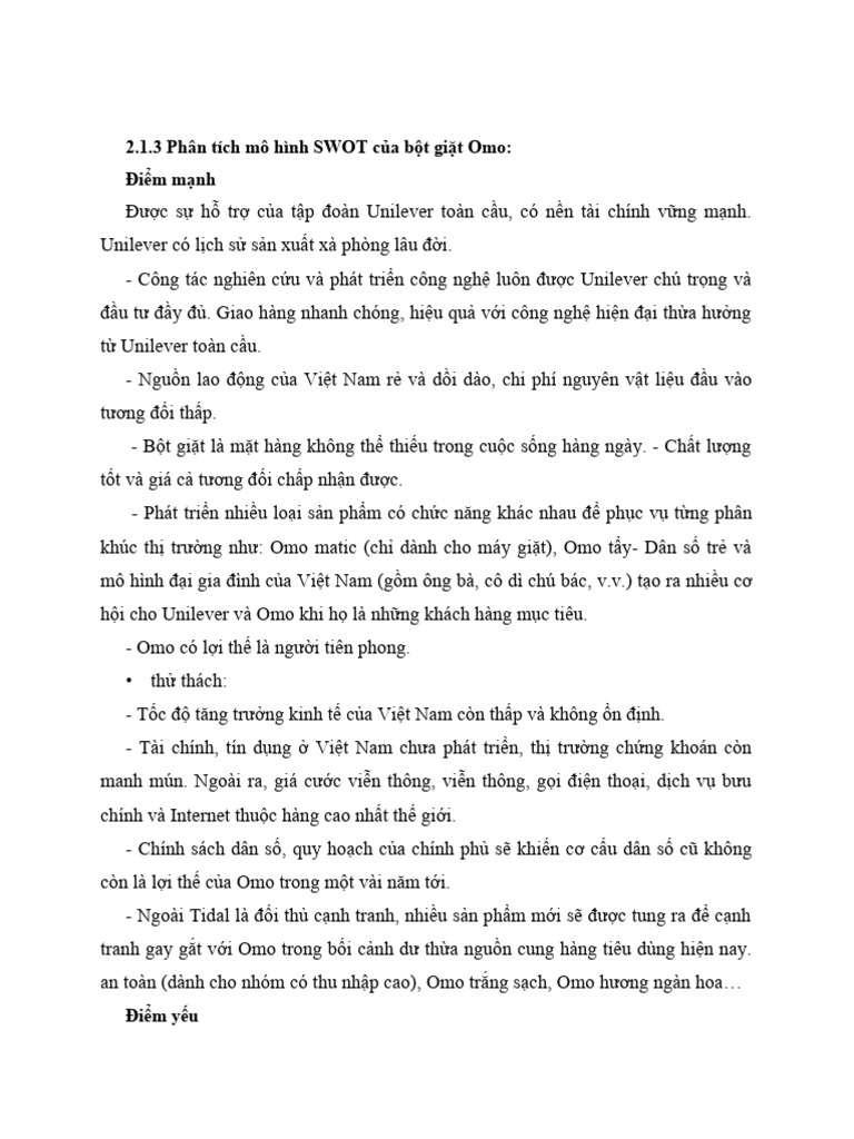 Mô Hình Swot C A Omo | PDF
