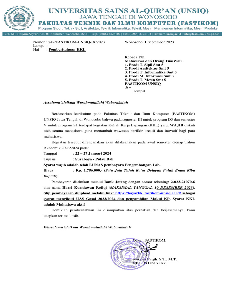 247-Surat Pemberitahuan KKL 2024 | PDF