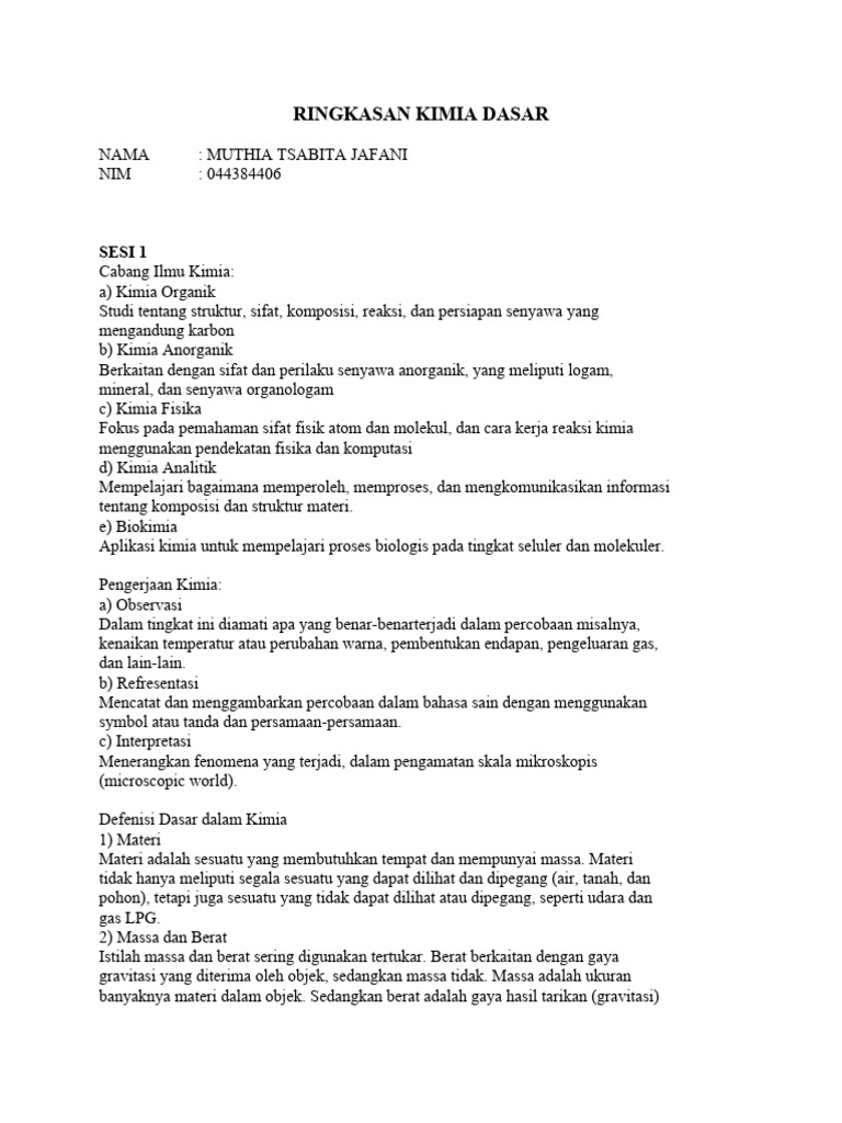 Ringkasan Kimia Dasar | PDF